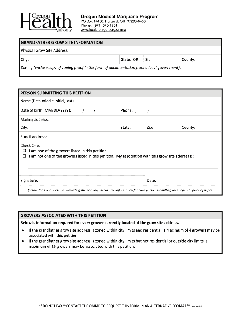 Fillable Online public health oregon OMMP Grandfathered Grow Site ...