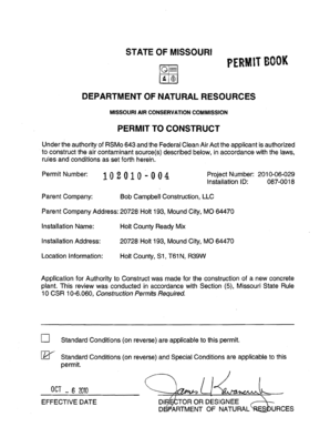 Fillable Online dnr mo STATE OF MISSOURI PERMIT BOOK III - dnr mo Fax ...