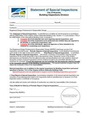 Fillable Online roanokeva Statement of Special Inspections - Roanoke VA - roanokeva Fax Email ...