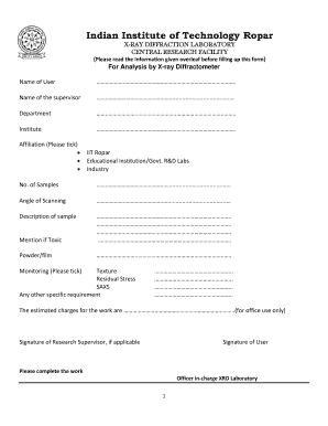 Fillable Online XRD Sample Analysis Form - Indian Institute of ...