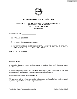 Fillable Online cms leoncountyfl OPERATING PERMIT APPLICATION - Leon ...