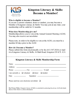 Fillable Online klandskills Kingston Literacy Skills Membership Form Fax Email Print - pdfFiller