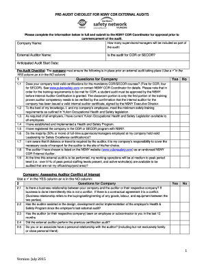 Fillable Online PRE-AUDIT CHECKLIST FOR NSNY COR EXTERNAL Fax Email ...