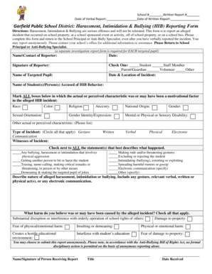 Fillable Online gboe HIB Reporting Form - Garfield School District ...