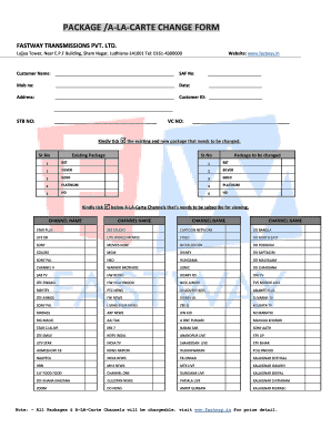 Fillable Online fastway PACKAGE CHANGE FORM new - FASTWAY TRANSMISSIONS ...