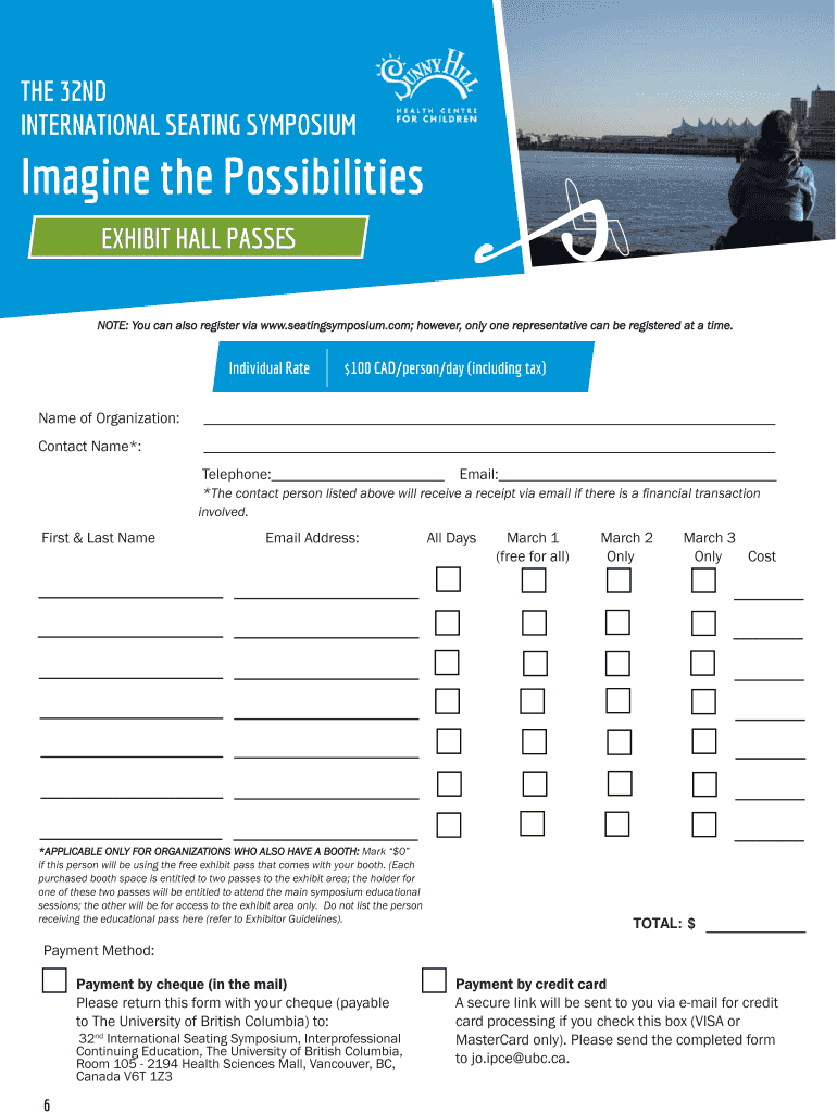 Fillable Online Exhibit Hall Pass Purchaseindd - the International Seating Fax Email Print ...