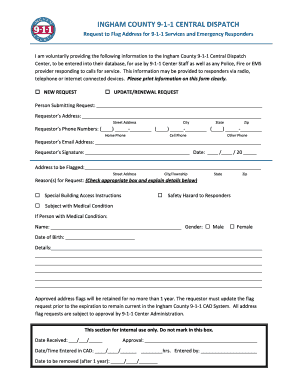 Fillable Online 911 ingham Flag Address Form Fax Email Print - pdfFiller