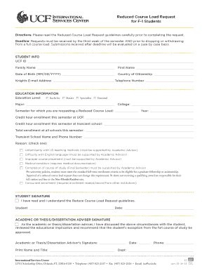 Fillable Online international ucf F-1 Reduced Course Load Request Form ...