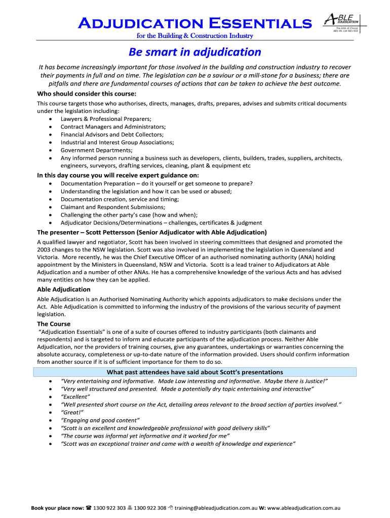 Fillable Online Adjudication Essentials - Able Adjudication Fax Email ...