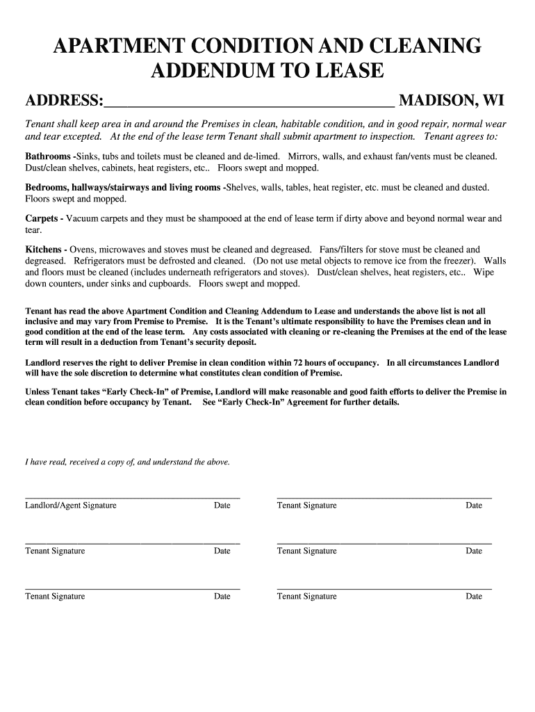Fillable Online Apartment condition and cleaning addendum to lease ...