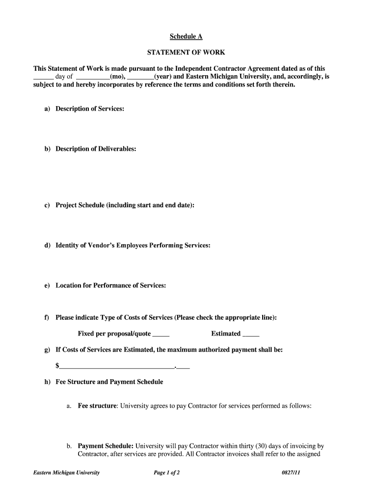 Fillable Online emich This Statement of Work is made pursuant to the ...