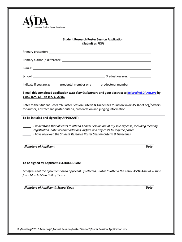 Fillable Online ASDA Student Research Poster Presentation at the 2012 ...