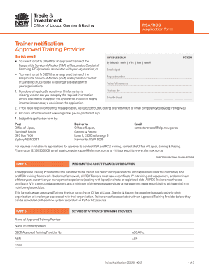 Fillable Online Trainer notification Approved Training Provider ...