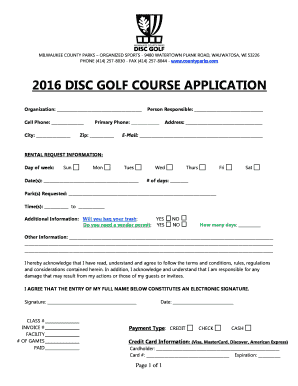 Fillable Online county milwaukee 2016 Disc Golf Permit Policy amp ...