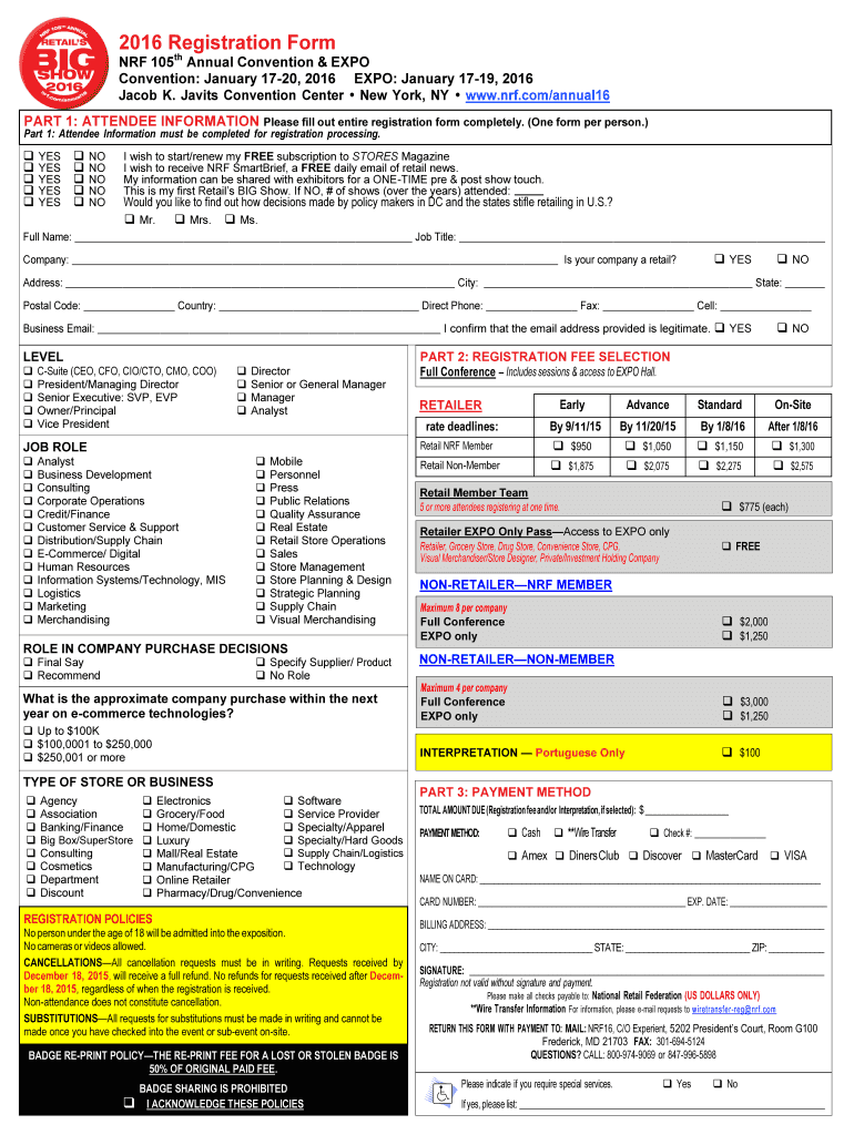 Fillable Online NRF 105th Annual Convention & EXPO Fax Email Print ...