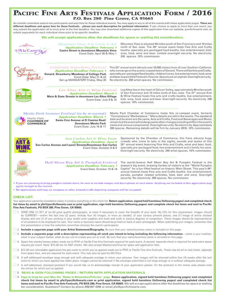 Fillable Online Pacific fine Rts festivals aPPlication f 2016 Fax Email ...