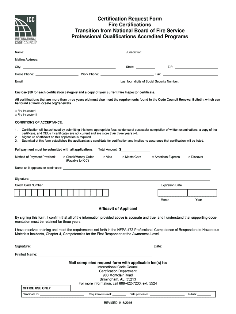 Fillable Online iccsafe Certification Request Form Fire Certifications ...