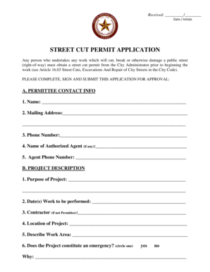 Fillable Online STREET CUT PERMIT APPLICATION - City Of Fax Email Print ...