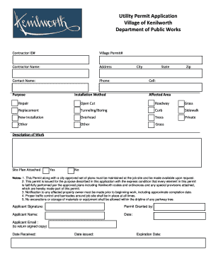 Fillable Online villageofkenilworth Utility Permit Application Village ...