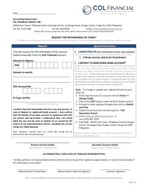 Fillable Online REQUEST FOR WITHDRAWAL OF FUNDS Request Fax Email Print ...