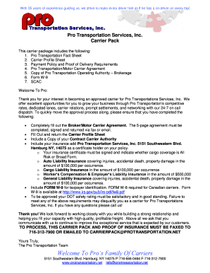 Fillable Online protransportation Welcome To Pro39s Family Of Carriers ...