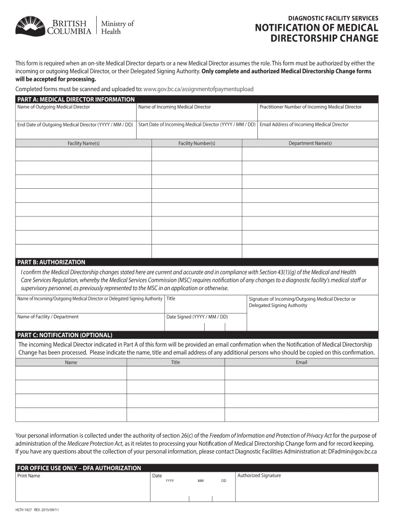 Fillable Online Notification of Medical Directorship Change form Fax ...