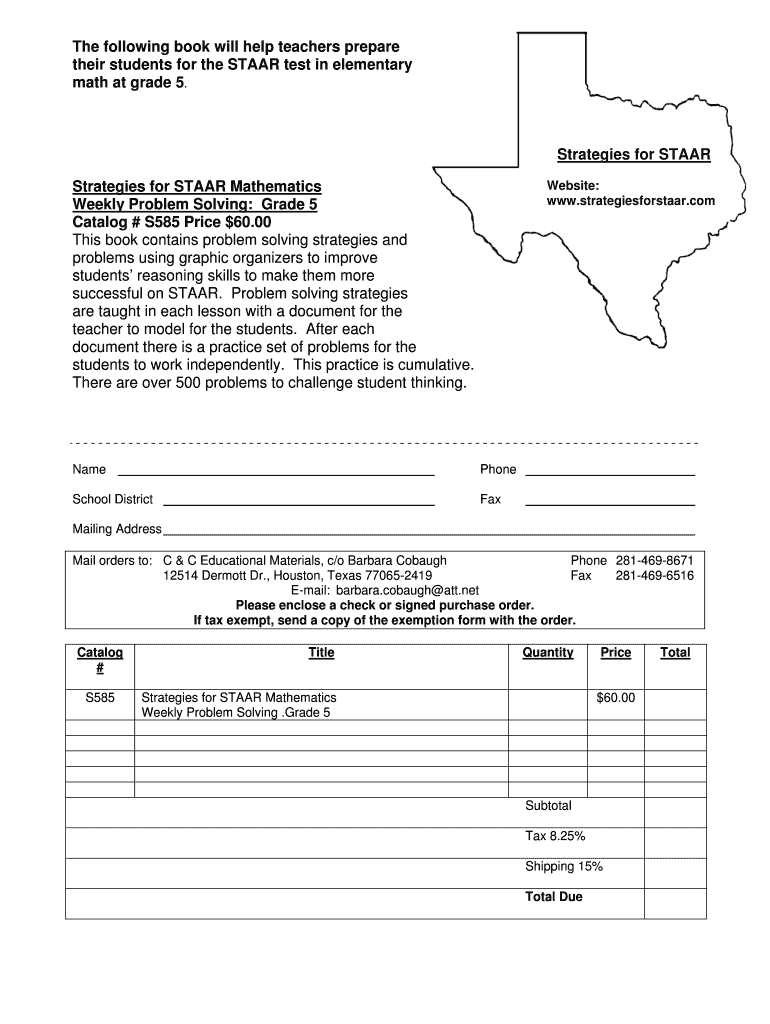 Fillable Online Strategies for STAAR order form math Fax Email Print ...