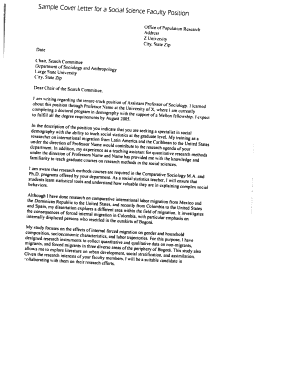 Fillable Online Sample Cover Letter for a Social Science Faculty ...
