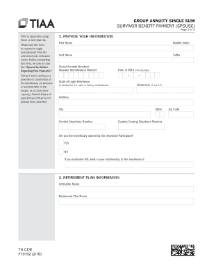 Fillable Online tiaa SURVIVOR BENEFIT PAYMENT (SPOUSE) Fax Email Print ...