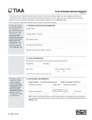 Fillable Online tiaa PLAN SPONSOR REFUND REQUEST Fax Email Print ...