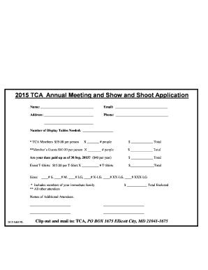 Fillable Online thetca 2015 TCA Annual Meeting and Show and Shoot ...