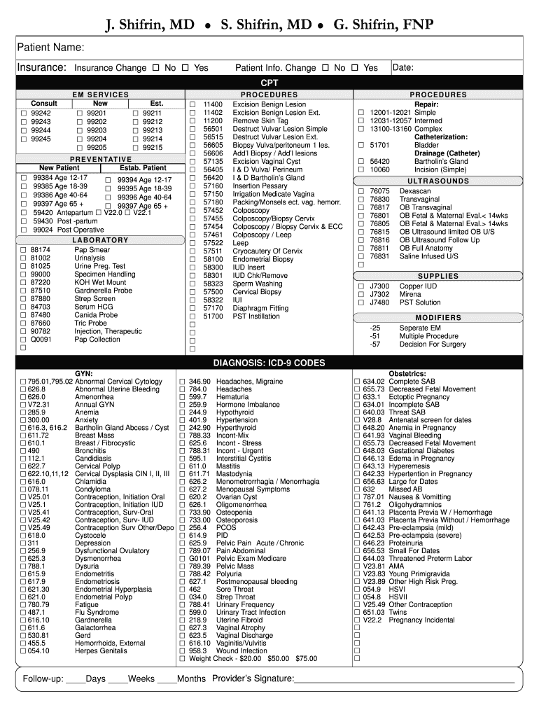 Fillable Online J Shifrin MD S Shifrin MD G Shifrin FNP - Medical Forms ...