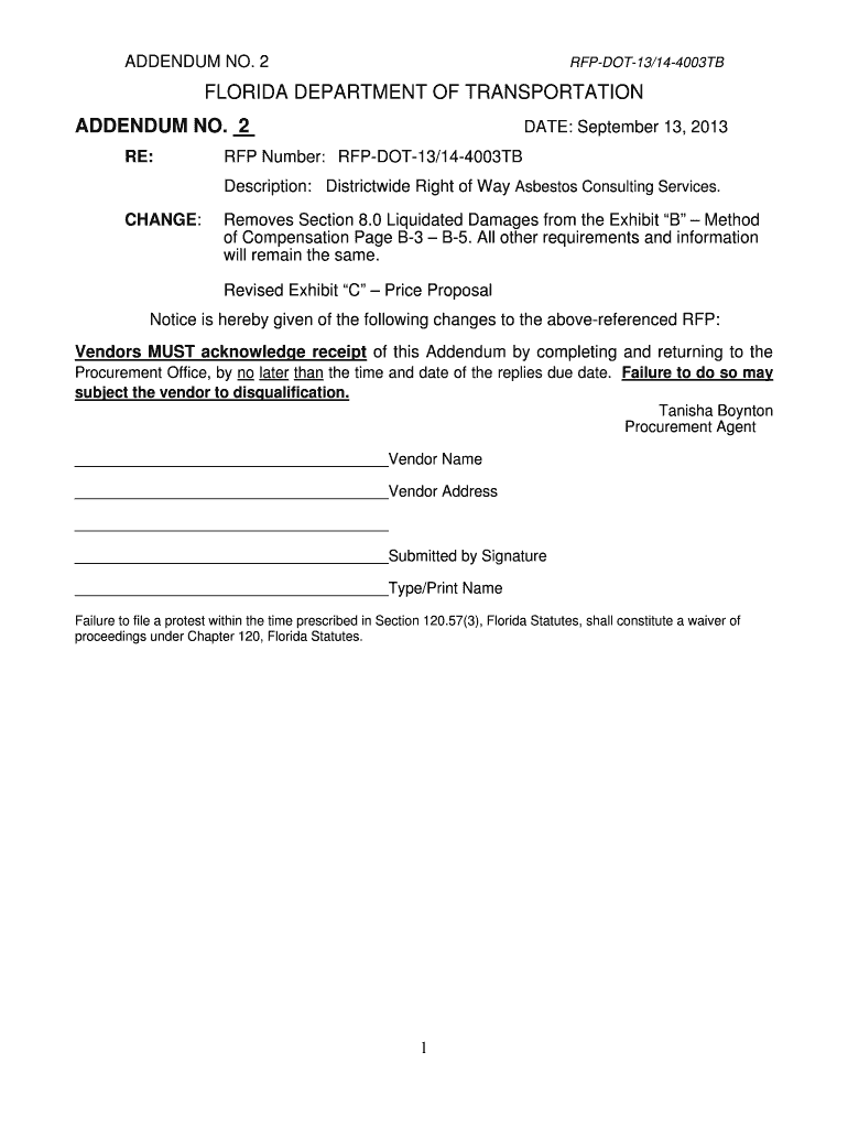 Fillable Online Addendum No 2 - Removal of Liquidated Damages Fax Email ...