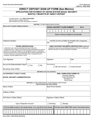 Fillable Online secure ssa OMB No 0960-0686 DIRECT DEPOSIT SIGN-UP FORM ...