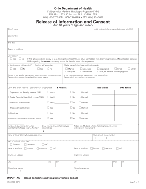 Fillable Online odh ohio Release of Information and Consent Fax Email ...