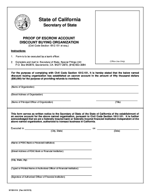 Fillable Online PROOF OF ESCROW ACCOUNT Fax Email Print - pdfFiller