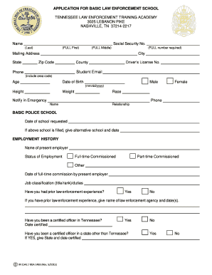 Fillable Online tn APPLICATION FOR BASIC LAW ENFORCEMENT SCHOOL Fax ...
