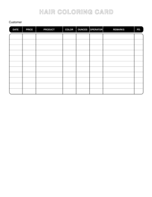Fillable Online HAIR COLORING CARD - Free Forms Online Fax Email Print ...