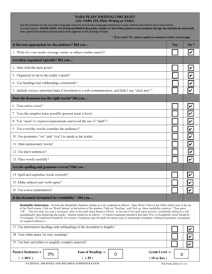 Fillable Online archives NARA Plain Writing Checklist - National ...