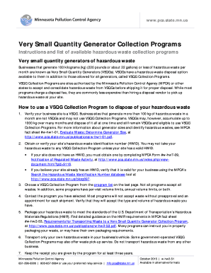 Fillable Online Very Small Quantity Generator Collection Programs Fax ...
