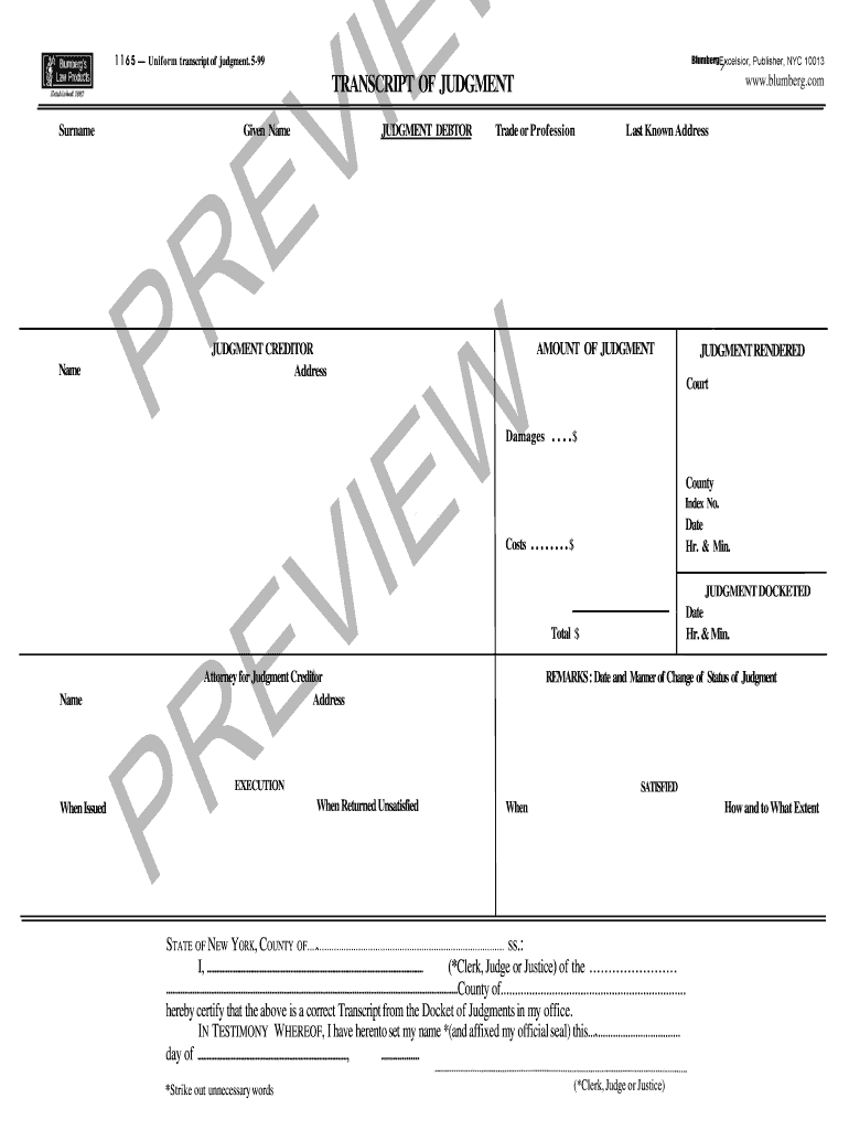 Fillable Online Sur JUDGMENT DEBTOR T Last PREVIEW - Blumberg Legal ...