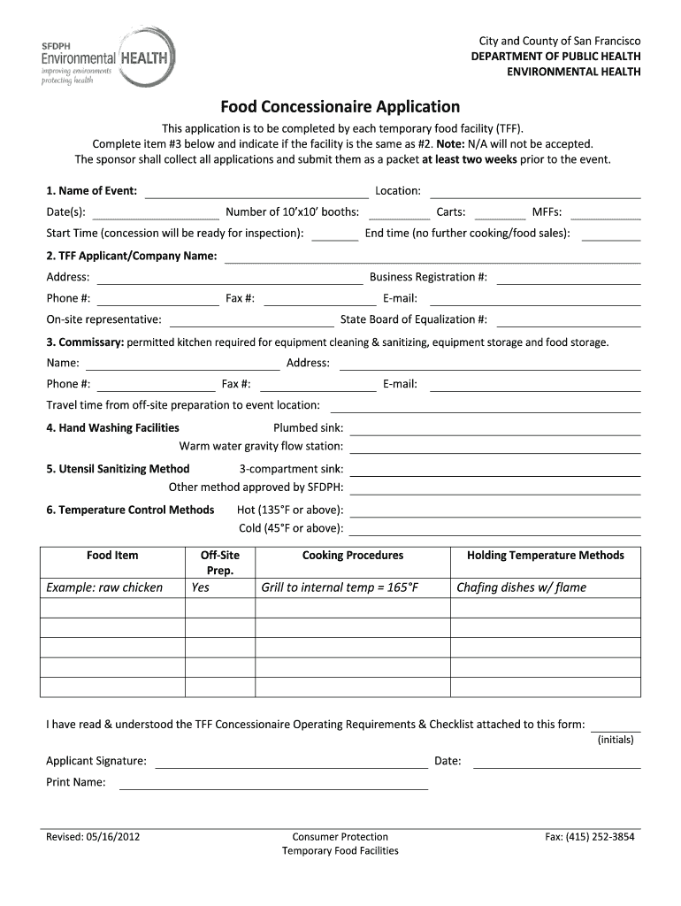 Fillable Online Food Concessionaire Application - FillanyPDF Fax Email ...