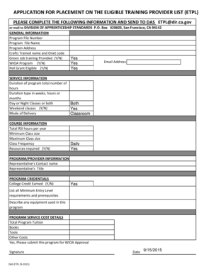 Fillable Online dir ca APPLICATION FOR PLACEMENT ON THE ELIGIBLE ...