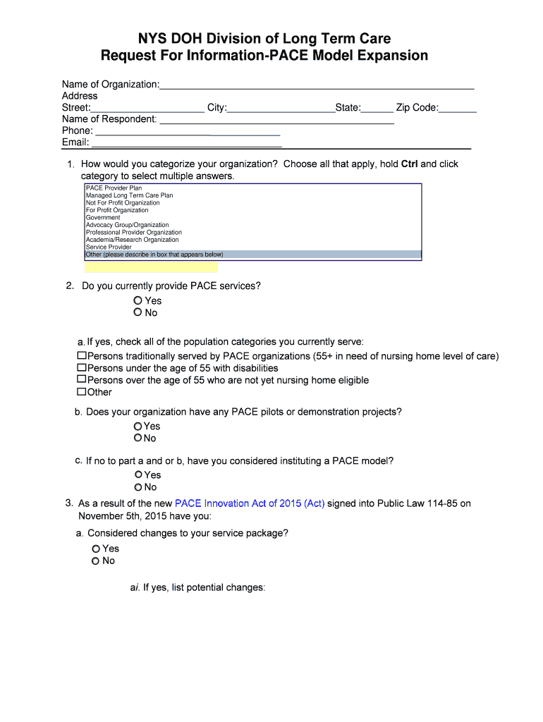 Fillable Online health ny PACE Model Expansion Questionnaire PACE Model ...