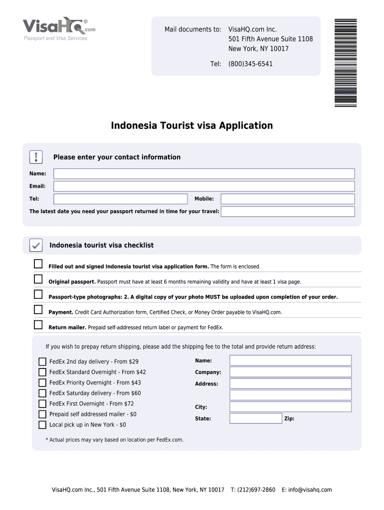 Fillable Online Indonesia Tourist visa Application Fax Email Print ...