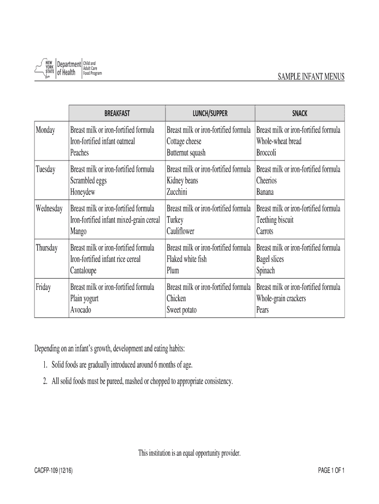 Fillable Online SAMPLE INFANT MENUS Fax Email Print - pdfFiller