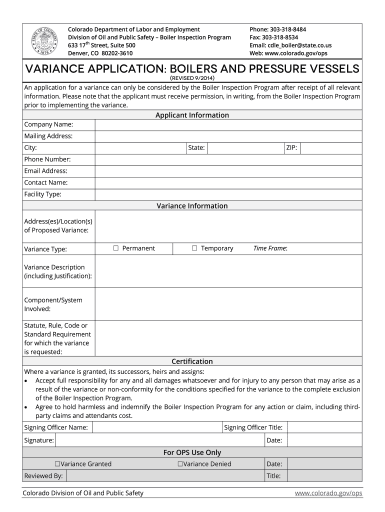 Fillable Online colorado Division of Oil and Public Safety Boiler ...