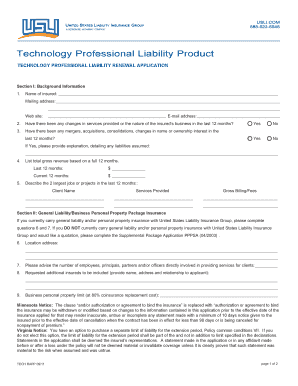 Fillable Online Technology Professional Liability Product - commundcom ...