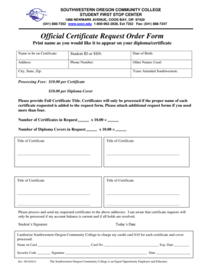 Fillable Online socc Official Certificate Request Order Form - socc Fax ...