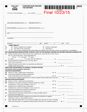 Fillable Online MARYLAND CORPORATION INCOME FORM TA RETURN 500 Final ...